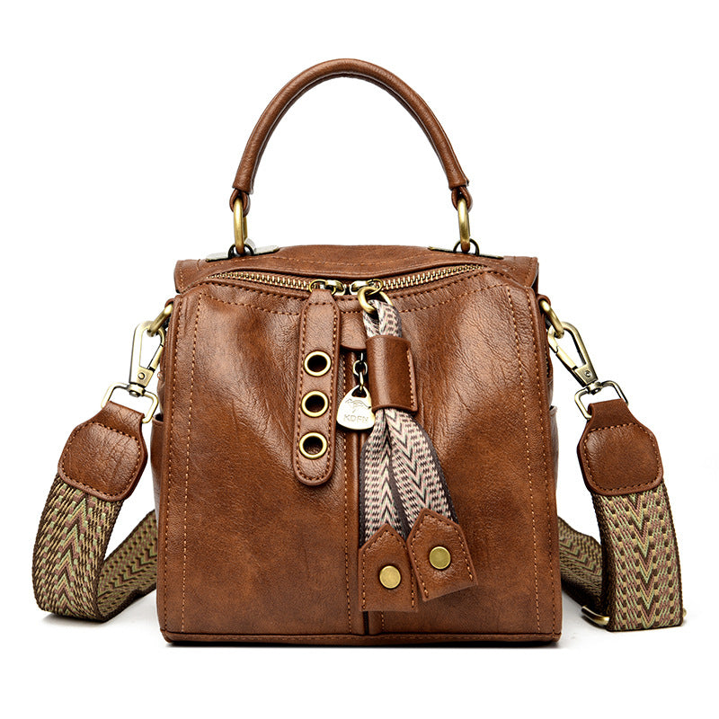 Brown Vintage Look PU Leather Box Bag | Stylish Top Handle Crossbody T ...